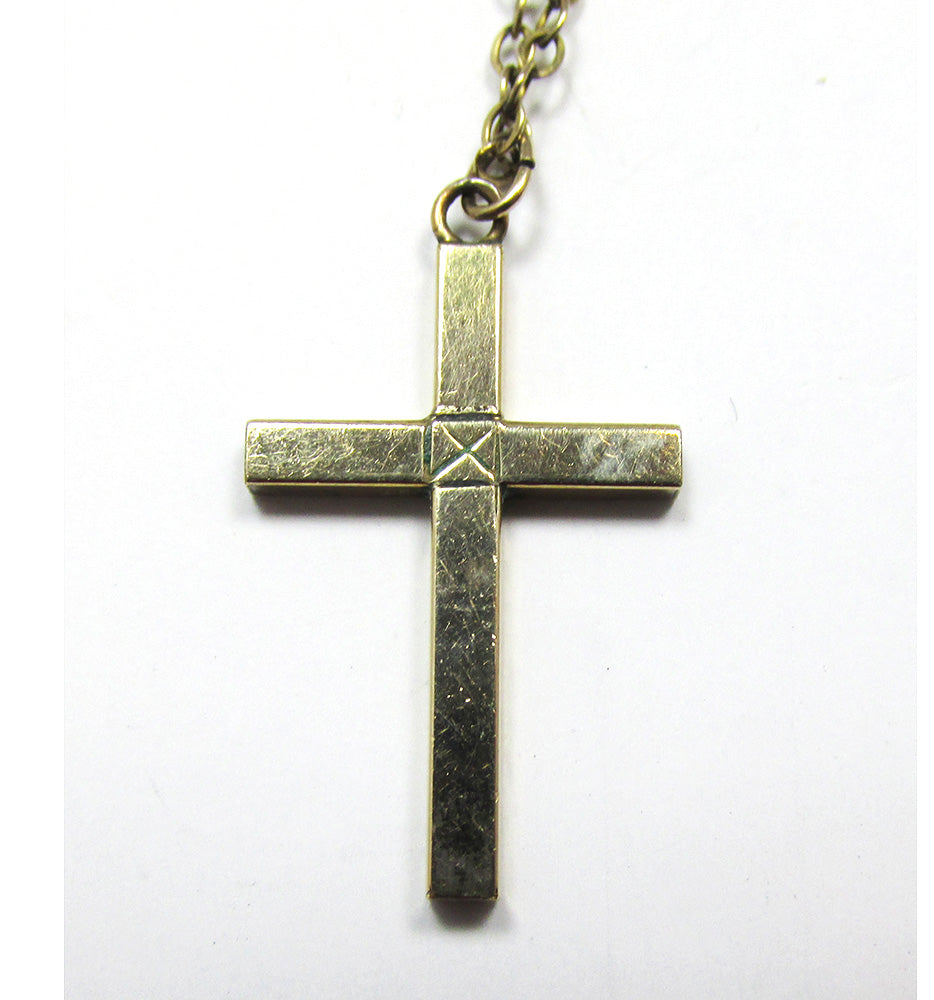 Signed 1940s Vintage Classic Mid-Century Engraved Gold Filled Cross