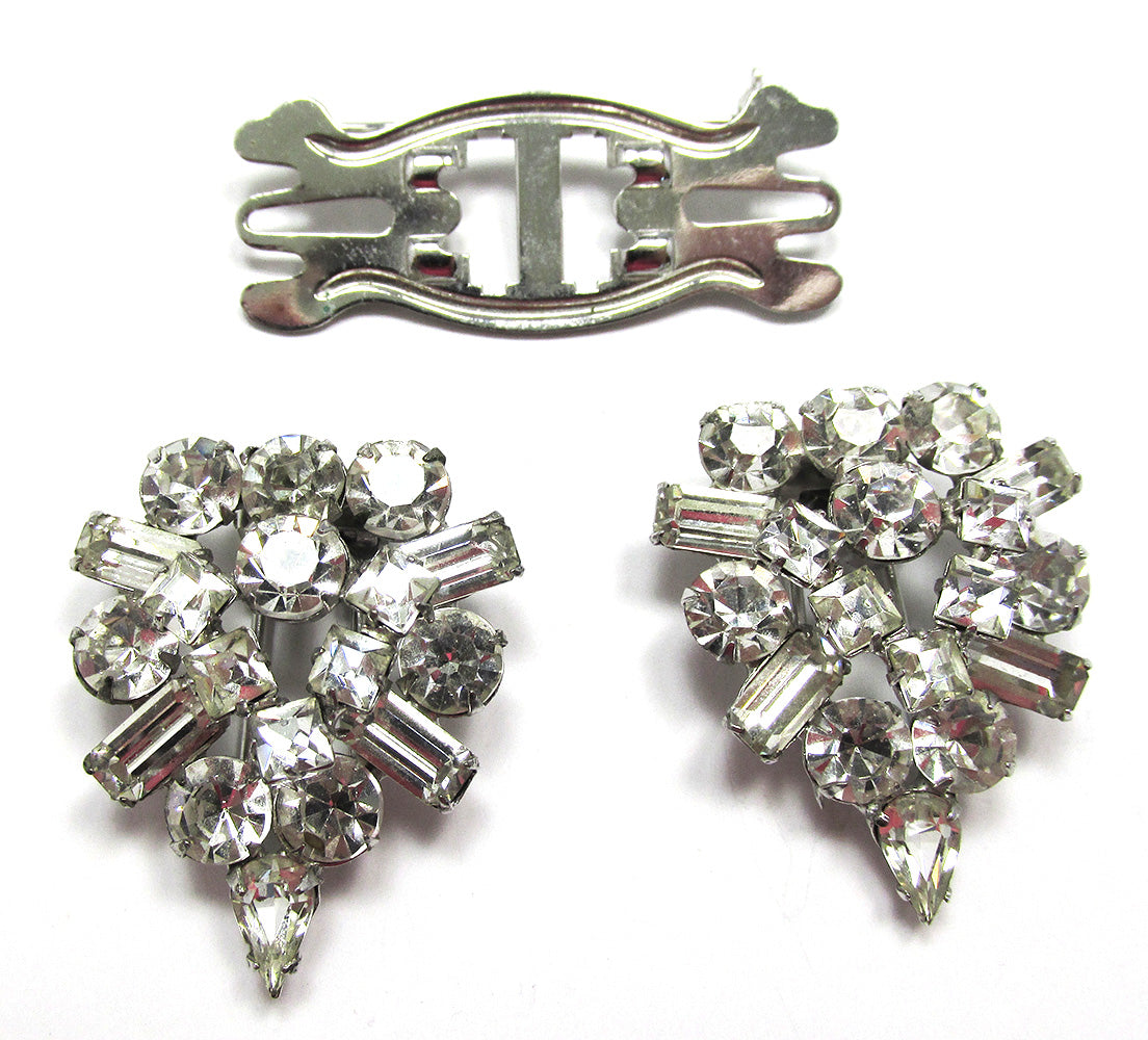 1930s Vintage Early Century Clear Diamante Duette Pin/Fur Clips