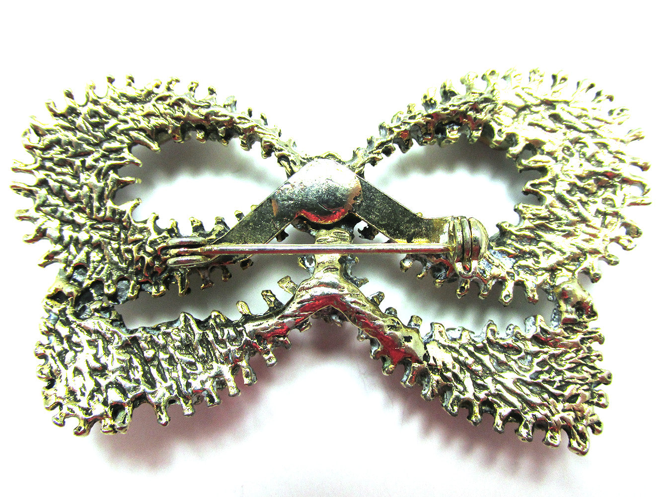 Vintage 1950s Mid-Century Unique Diamante and Pearl Bow Pin