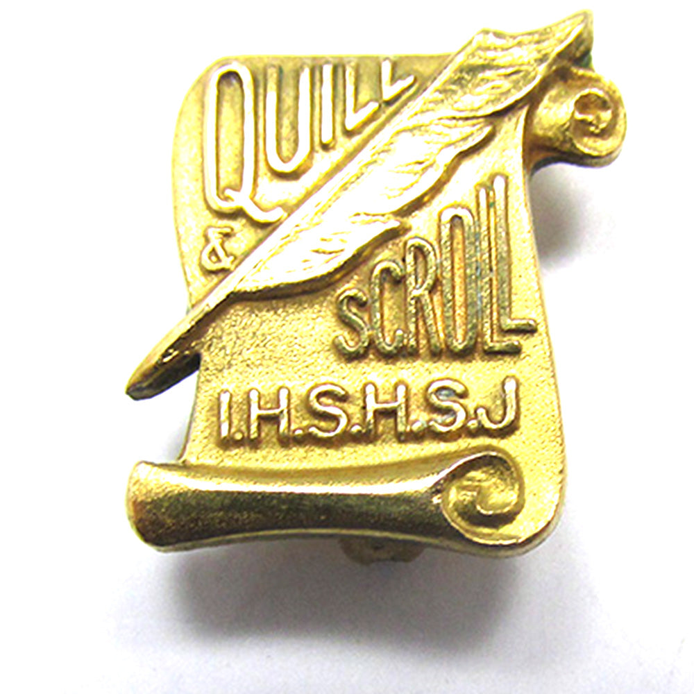 Vintage 1960s Mid-Century Gold Filled Quill and Scroll Lapel/Hat Pin