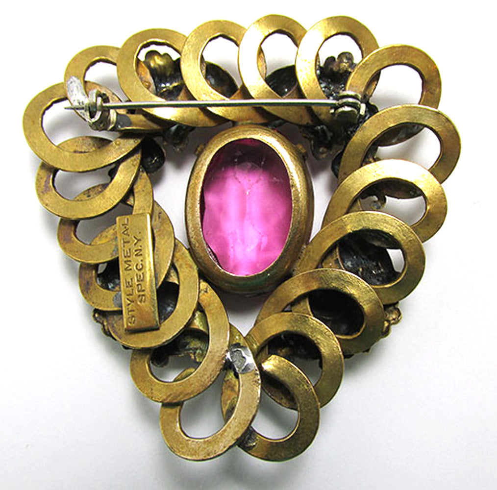Rare Signed Style Metal Spec. Vintage 1930s Rhinestone Art Nouveau Pin
