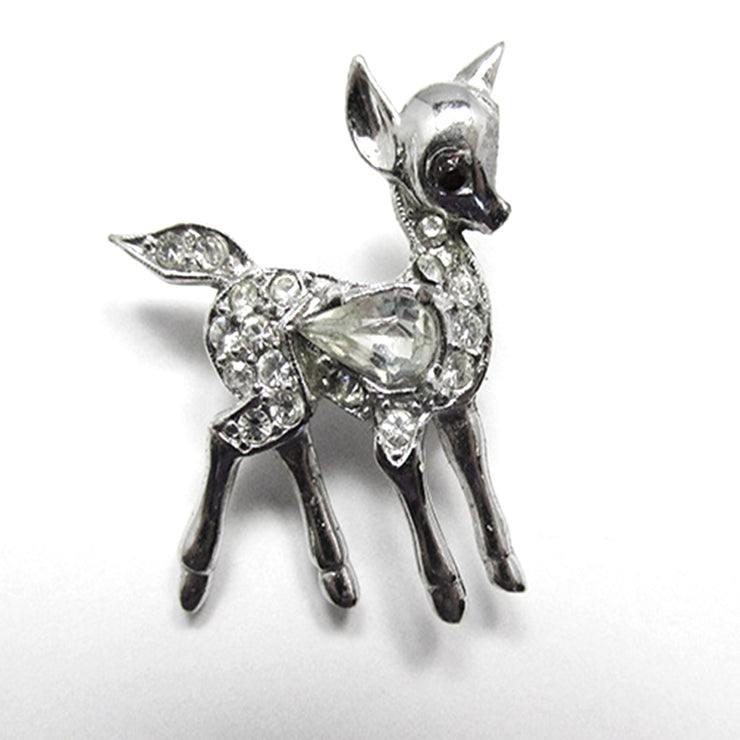 Delightful Vintage 1950s Mid-Century Figural Baby Deer Rhinestone Pin
