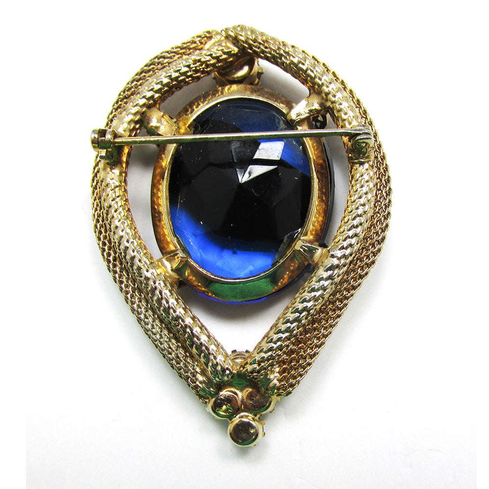 Distinctive 1950s Vintage Sapphire-Blue Rhinestone Gold Mesh Pin ...