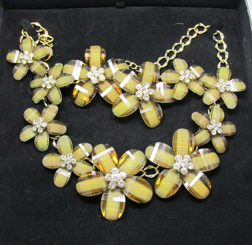 Signed Kenneth Jay Lane 1970s Magnificent Runway Floral Bib Necklace