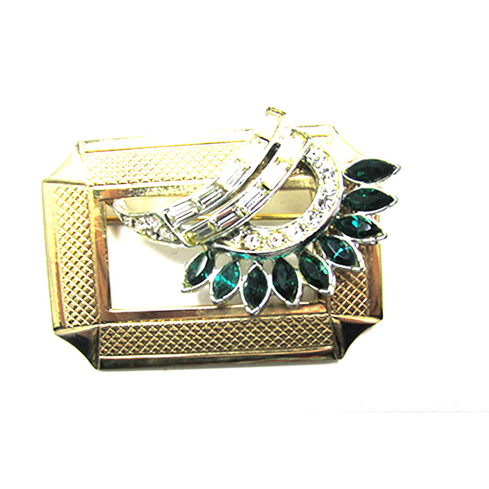 Mid-Century 1950s Vintage Diamante Gold and Silver Geometric Pin