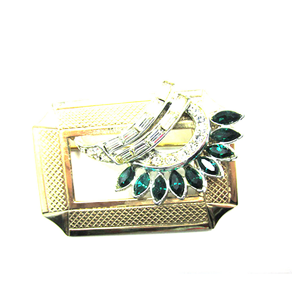 Mid-Century 1950s Vintage Diamante Gold and Silver Geometric Pin