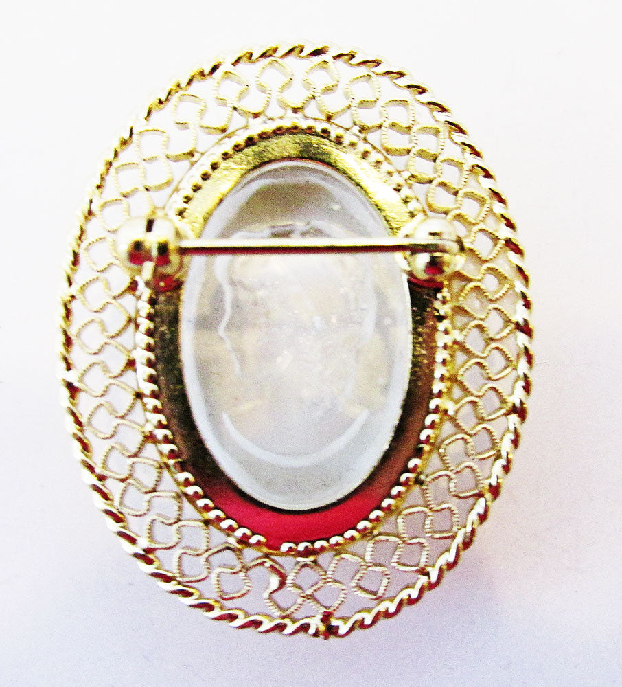 Whiting & Davis Mid-Century Glass Intaglio Cameo Pin - Book Piece