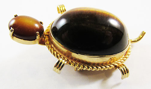 Burt Cassell Rare Vintage Gold Filled Tiger's Eye Turtle Pin