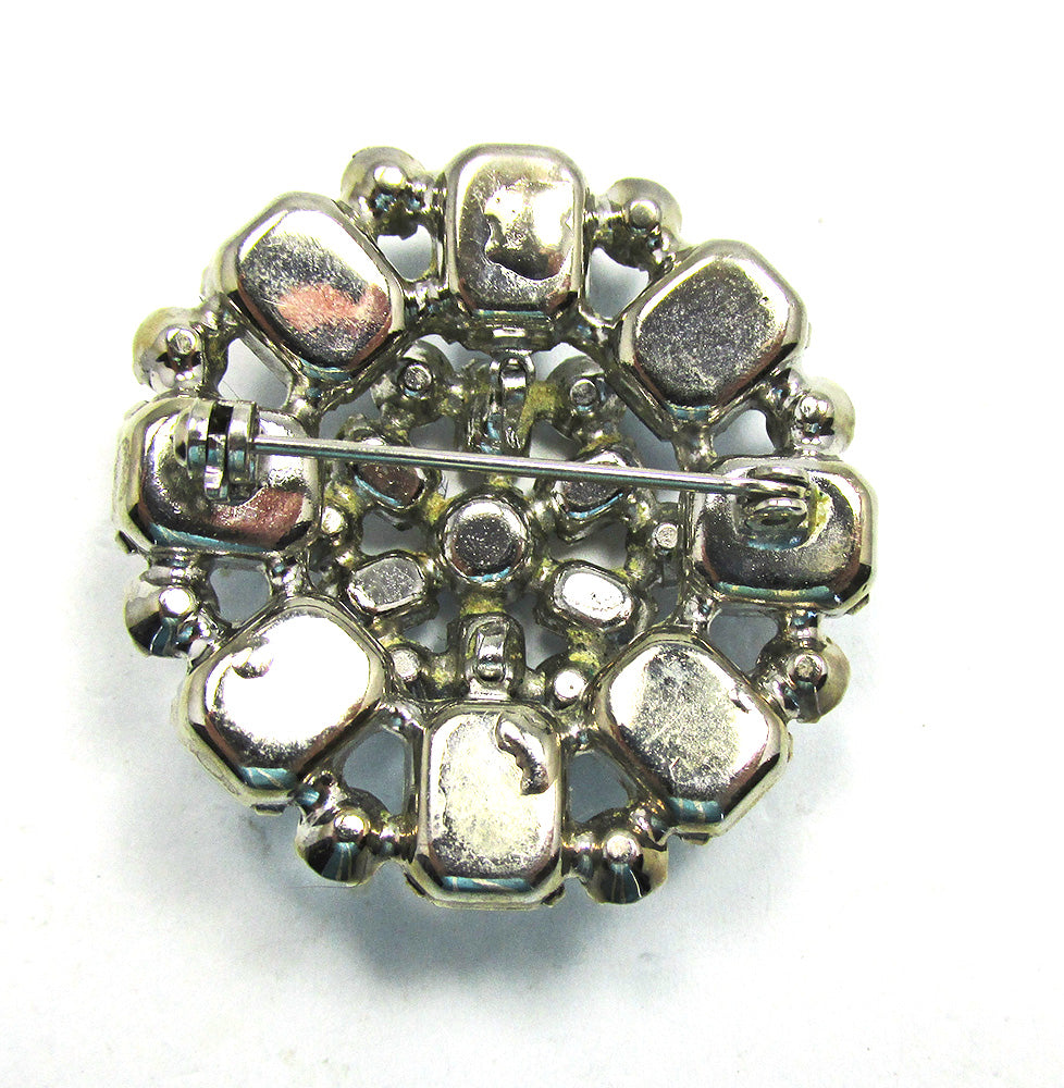 Vintage 1950s Mid-Century Unique Blue Rhinestone Floral Pin