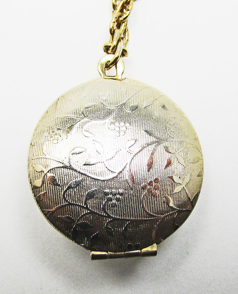 Distinctive Vintage 1950s Mid-Century Gold Floral Locket Pendant